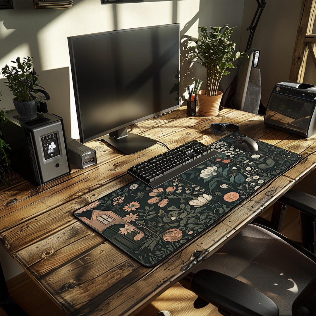 Cute Green Cottagecore Desk Mat Floral & Aesthetic Design for Cozy ...