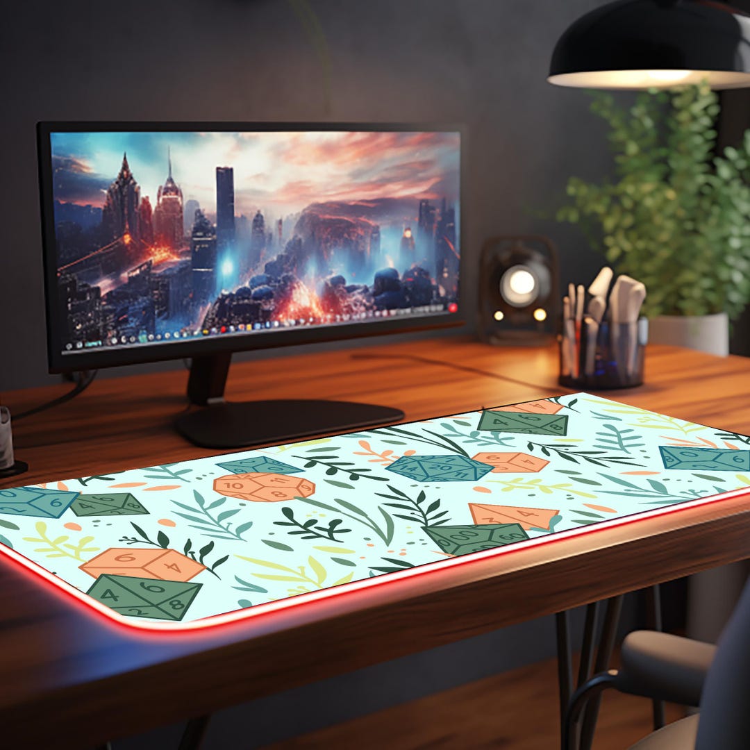 Floral LED Dnd Desk Mat With Dice Design Large Non-slip Gaming Mouse ...