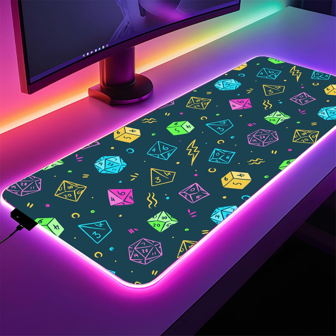 LED RGB Dnd Mat Gaming Desk Mat Colorful Dice Non-slip Mouse Pad ...