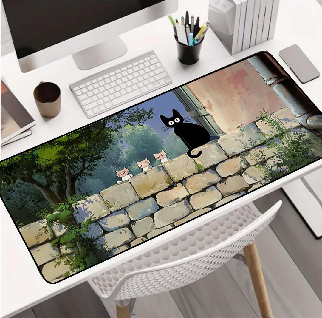 Anime Desk Mat Ghibli-inspired Cat Desk Mat Large Gaming Mouse Pad for ...