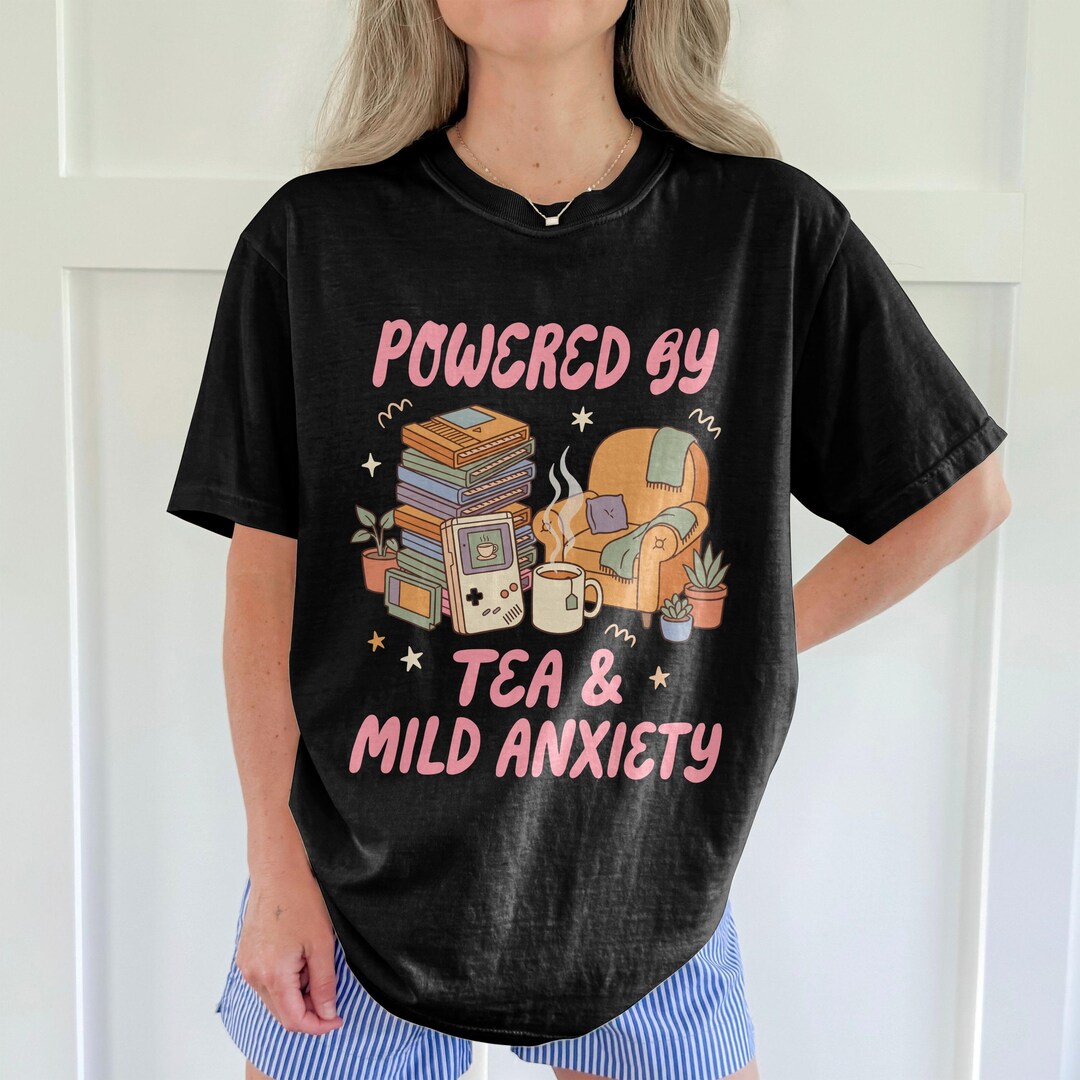 Cozy Gaming Tshirt Powered by Tea Mild Anxiety Gamer Gift Idea Video ...