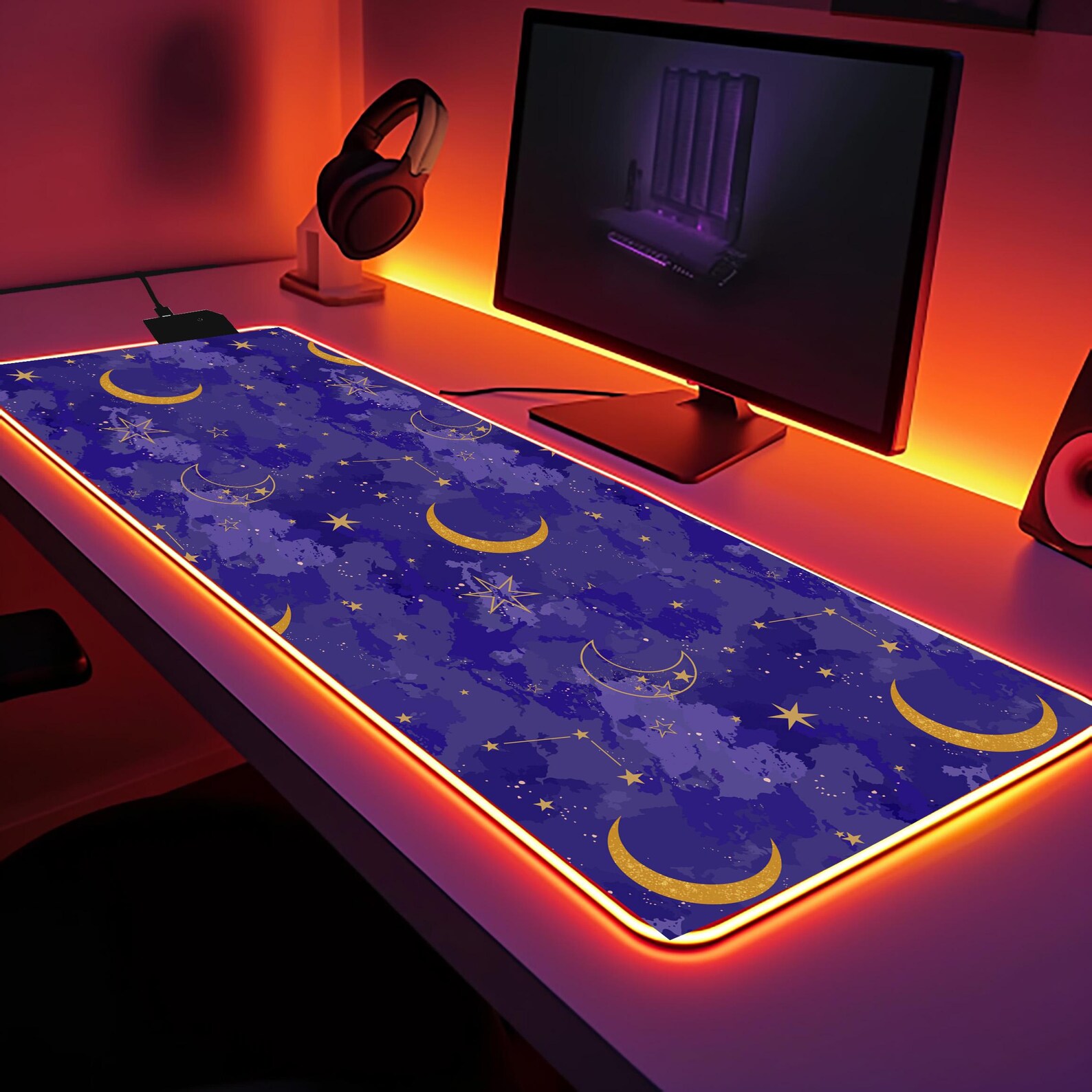 Celestial Galaxy Desk Mat Moon Stars LED Gaming Mouse Pad Zodiac Decor ...