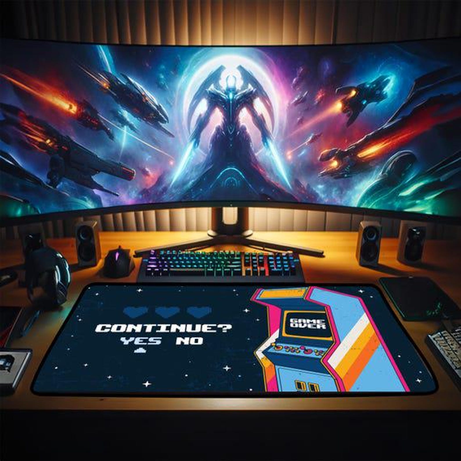 Retro Arcade Gaming Desk Mat Game Over Mouse Pad Gamer Decor Gift for ...