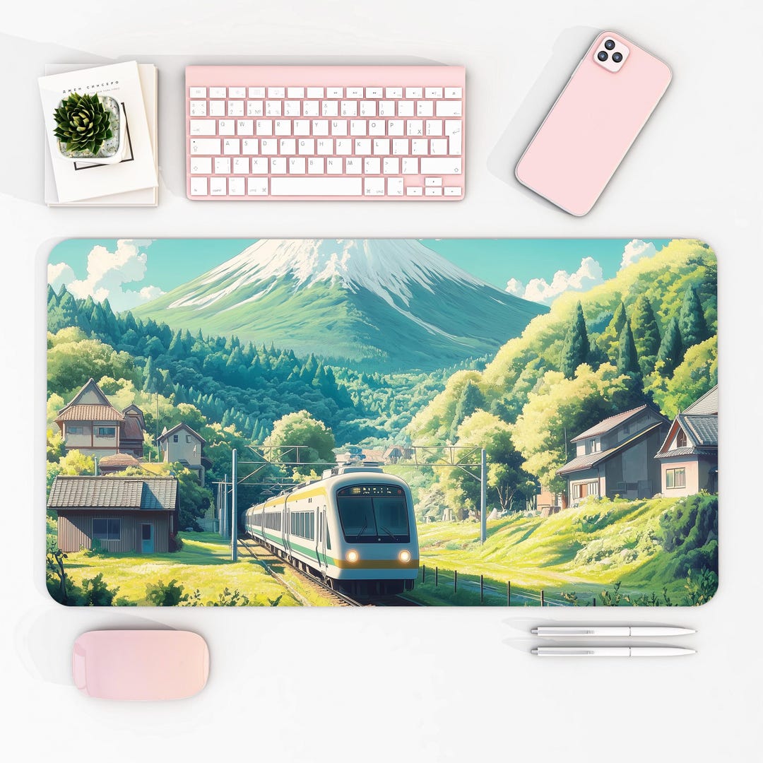 Anime Desk Mat Japanese Train Scene Desk Mat Large Mouse Pad With ...