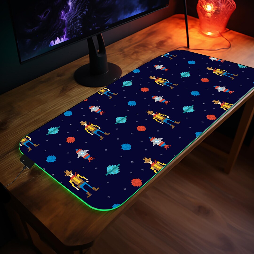 RGB Pixel Art Desk Mat LED Gaming Pad Arcade Style Non-slip Gamer Gift ...