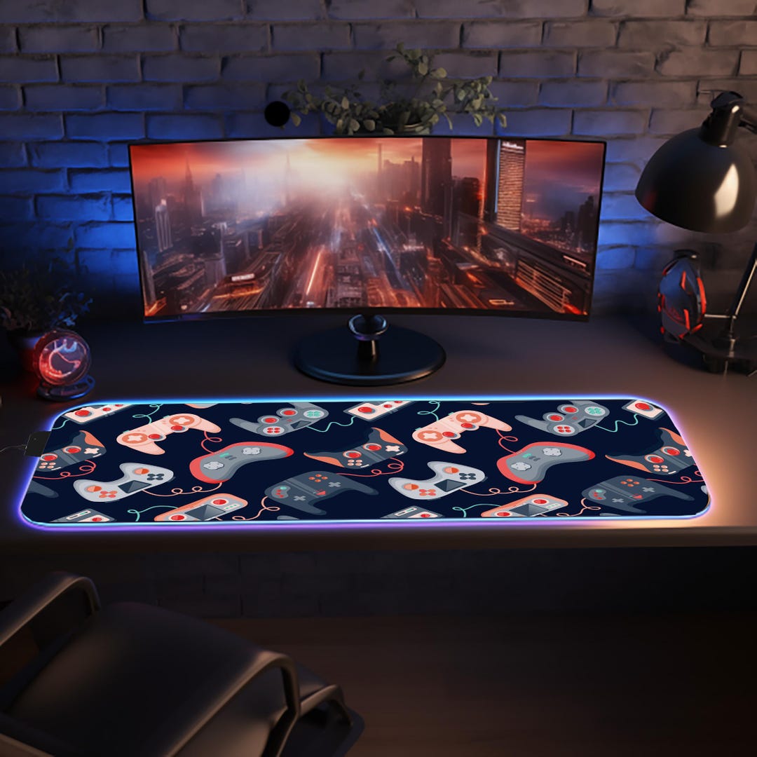 Retro LED Mouse Pad Large RGB Desk Mat for Gamers and Office Non-slip ...