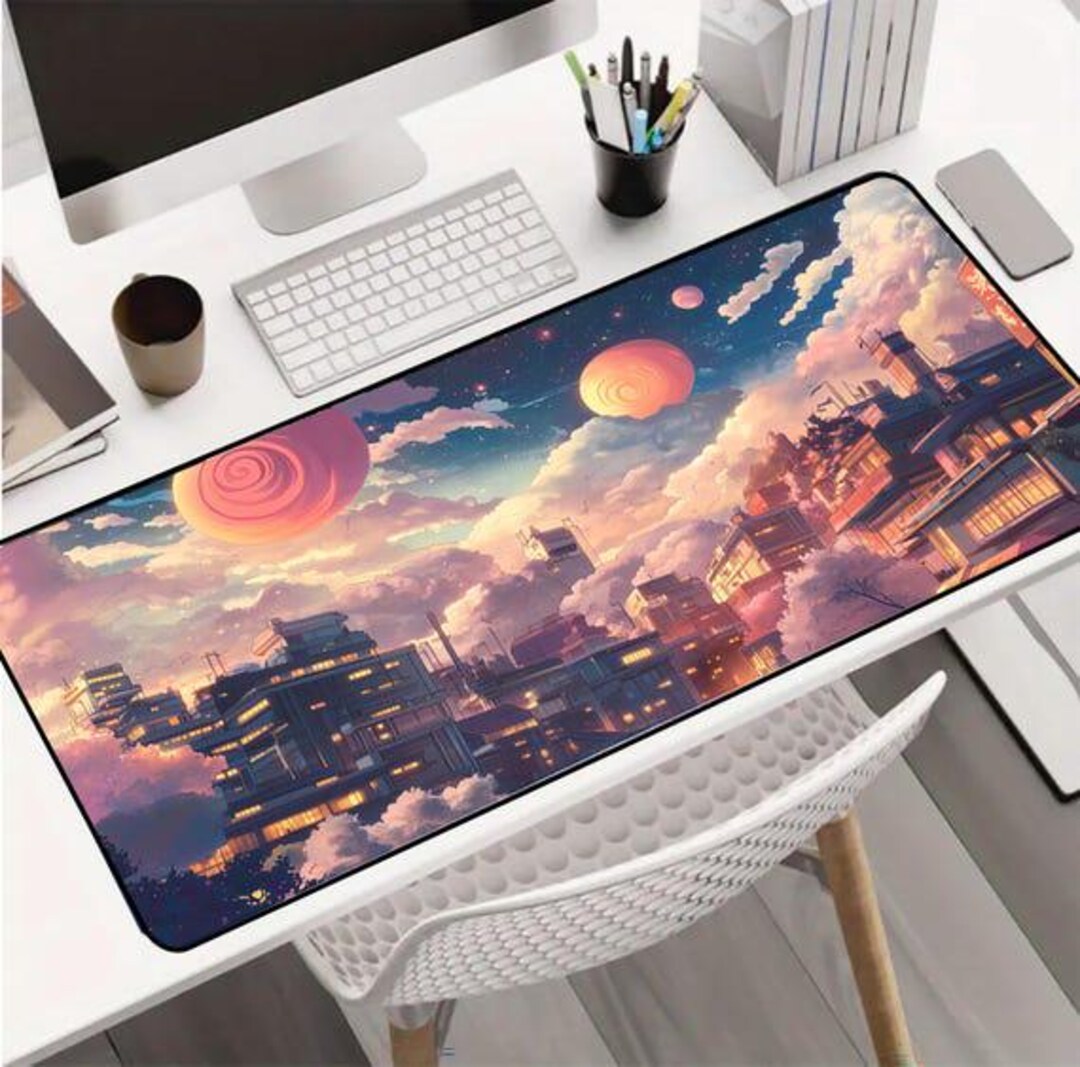 Anime Desk Mat: Cute Green Floral Lofi Gaming Setup With Japanese ...