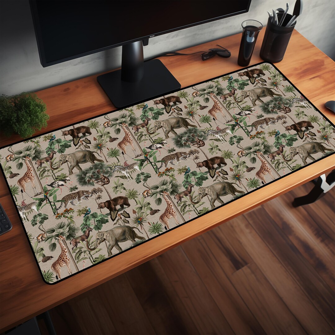 Safari Animal Jungle Desk Mat Large Mouse Pad With Giraffes Elephants ...