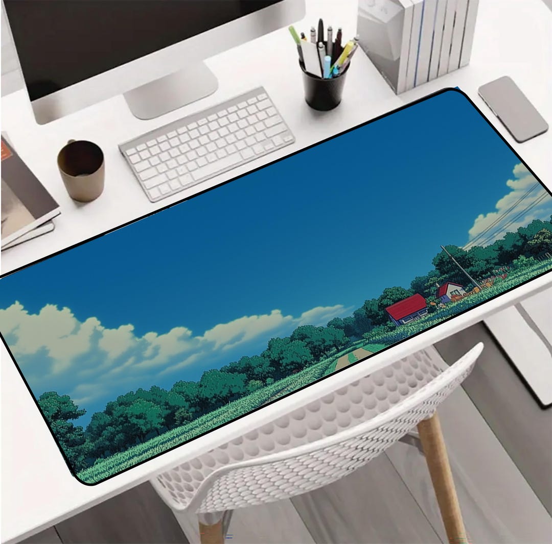 Cozy Green Anime Desk Mat Large Floral Kawaii Aesthetic for Gaming Cute ...