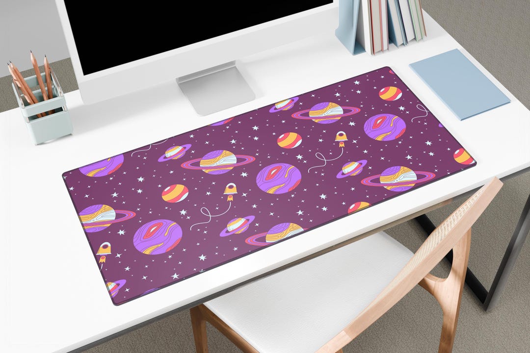Space Adventure Mat Colorful Planets Rocket Gaming Mouse Pad Celestial ...