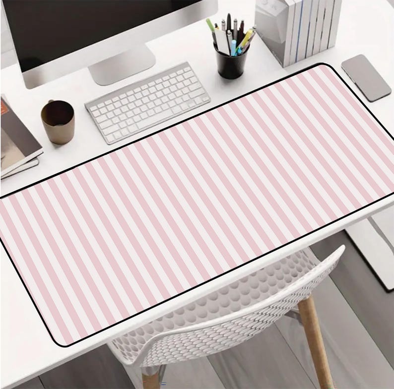 Pink Striped Desk Mat Cute Pastel Mouse Pad Kawaii Aesthetic Extended ...