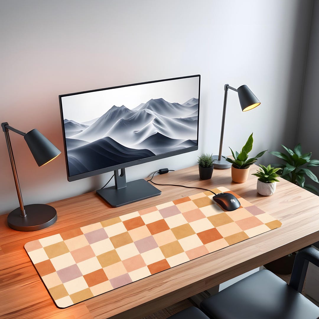 Gingham Checkered Desk Mat Pink XL Mousepad Cute Aesthetic Workspace ...