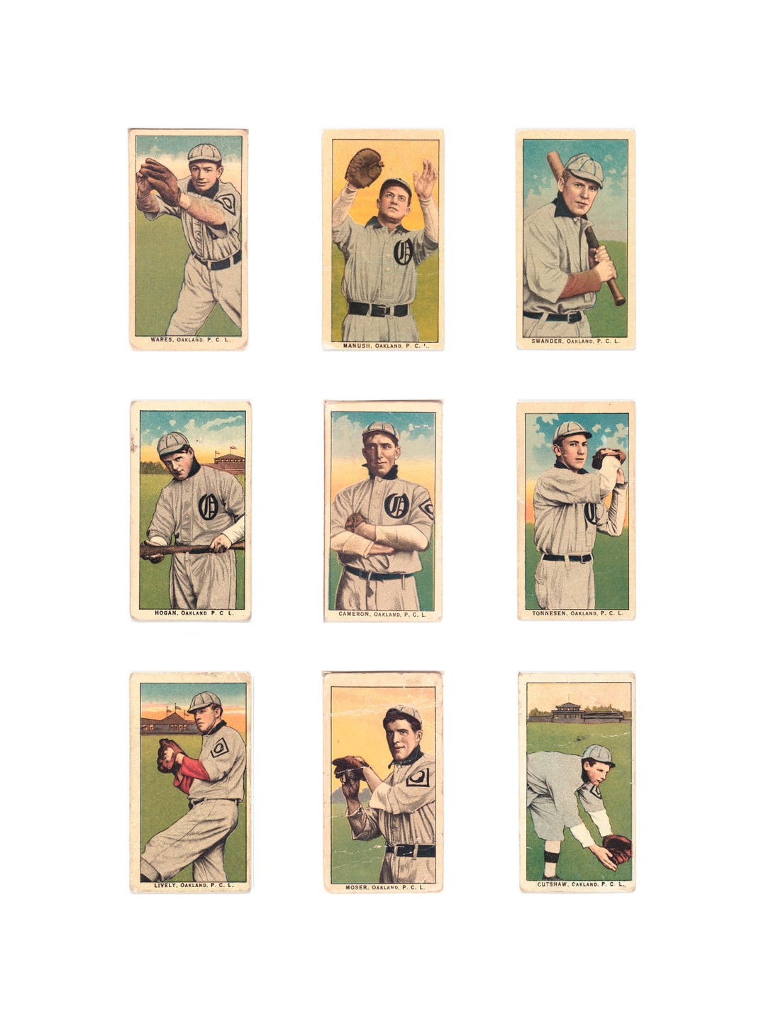 Vintage Oakland Baseball Poster Art Retro Antique Baseball Card Art ...