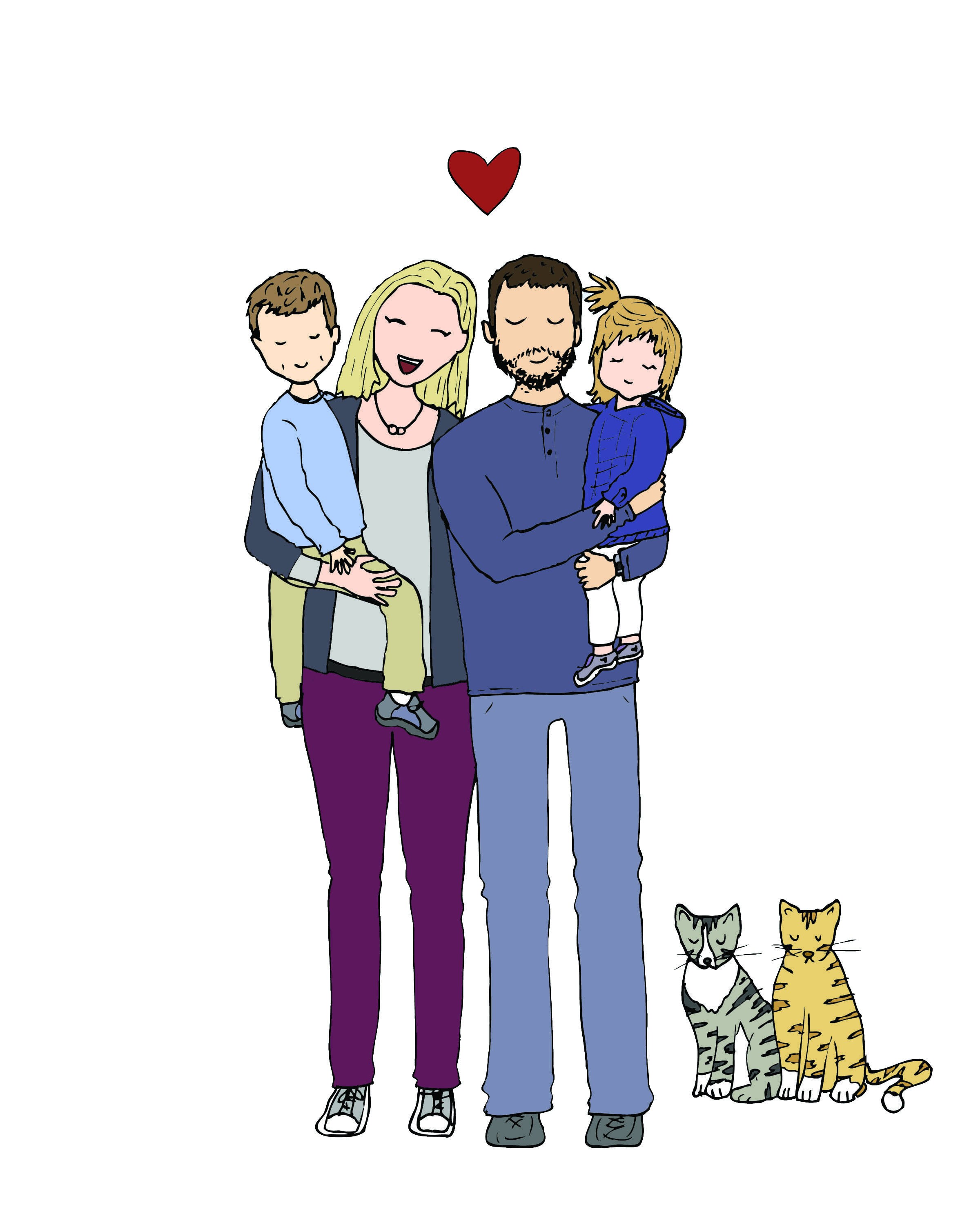 4 Person Custom Cartoon Portrait Family Portrait Illustration Digital ...