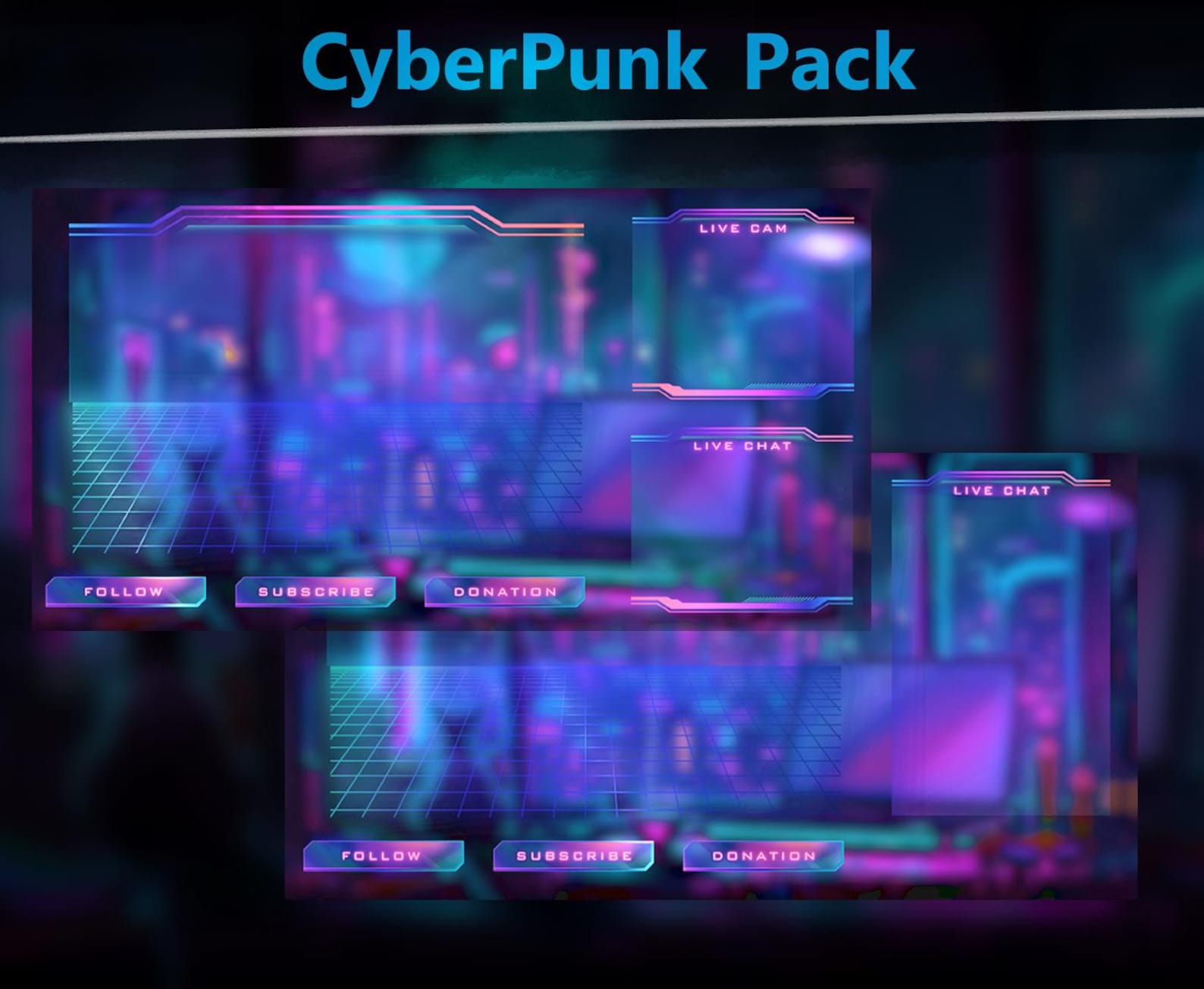 Cyberpunk Animated Stream Overlay Package: Neon Twitch Overlay - Etsy