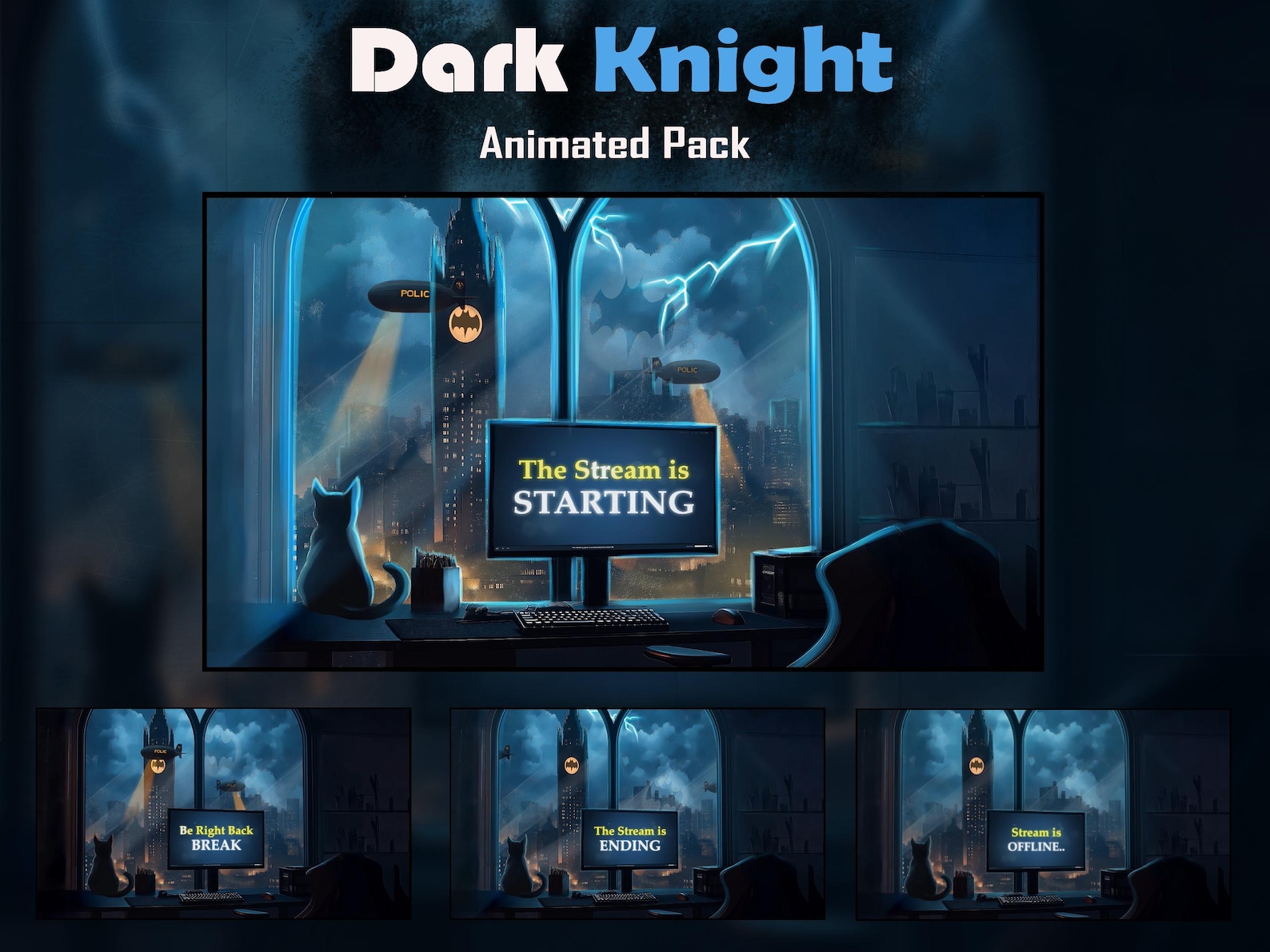 Animated Dark Knight Hero Stream Package: Twitch Overlay, Alerts ...