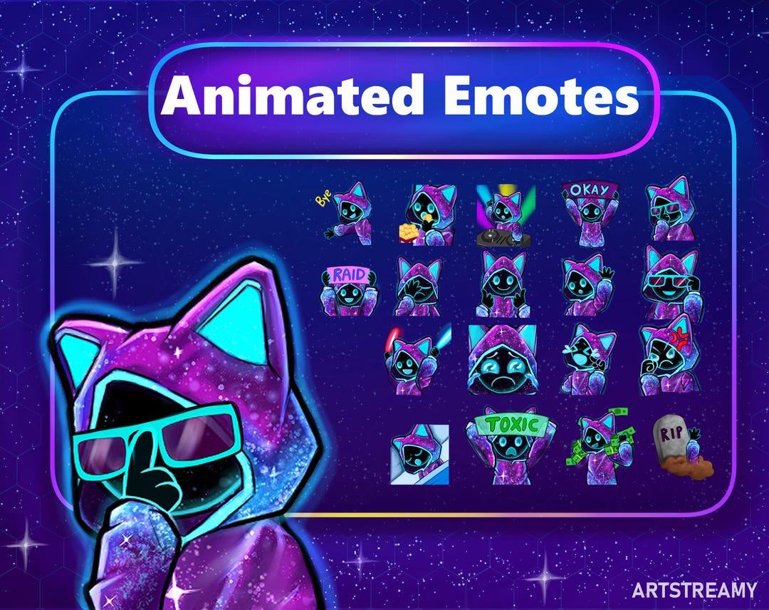 Neon Galaxy Hoodie Animated Emotes Pack for Twitch - Etsy