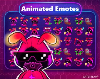 Neon Bunny Animated Emotes Pack: Twitch/discord Streamer Emotes (18 ...