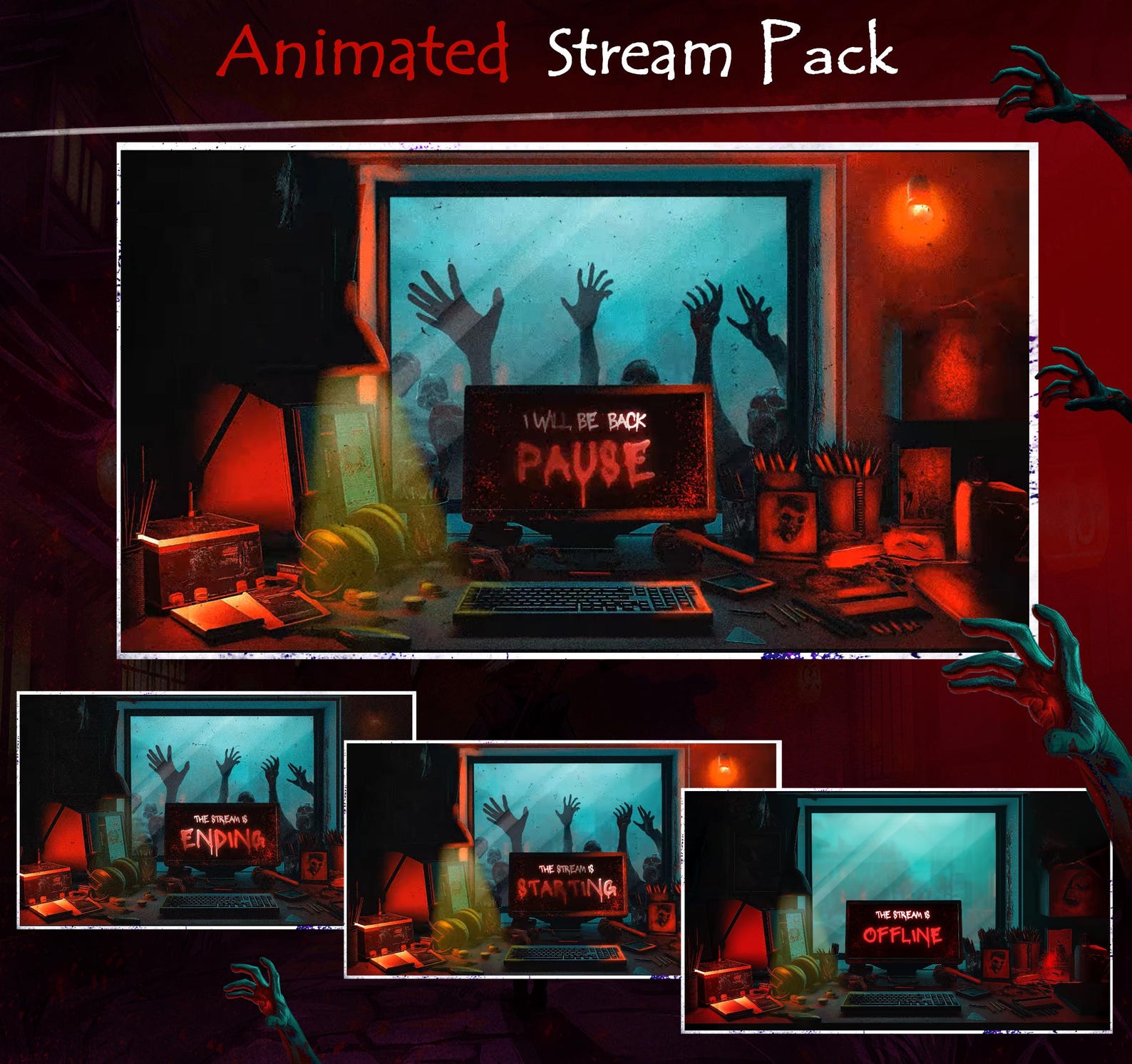 Animated Zombie Stream Overlay Pack: Horror Twitch/youtube Package ...