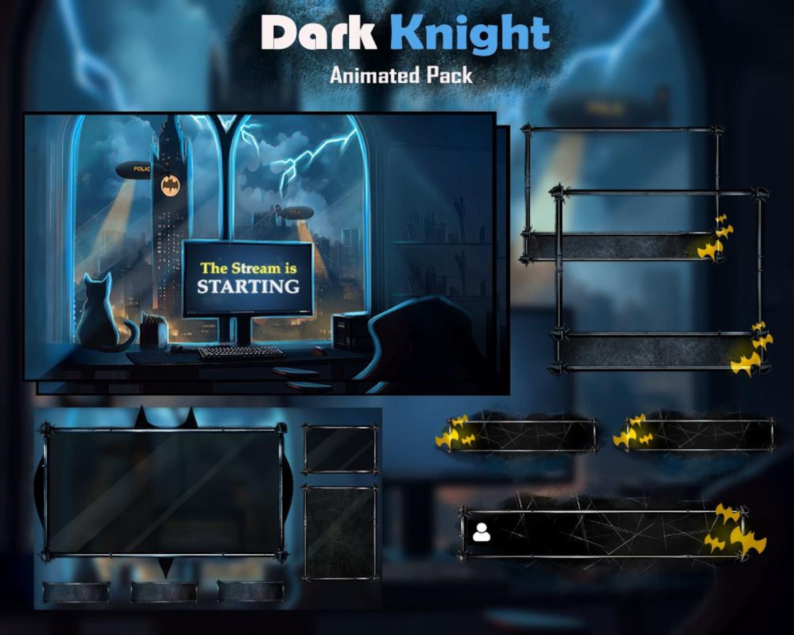 Animated Dark Knight Hero Stream Package: Twitch Overlay, Alerts ...
