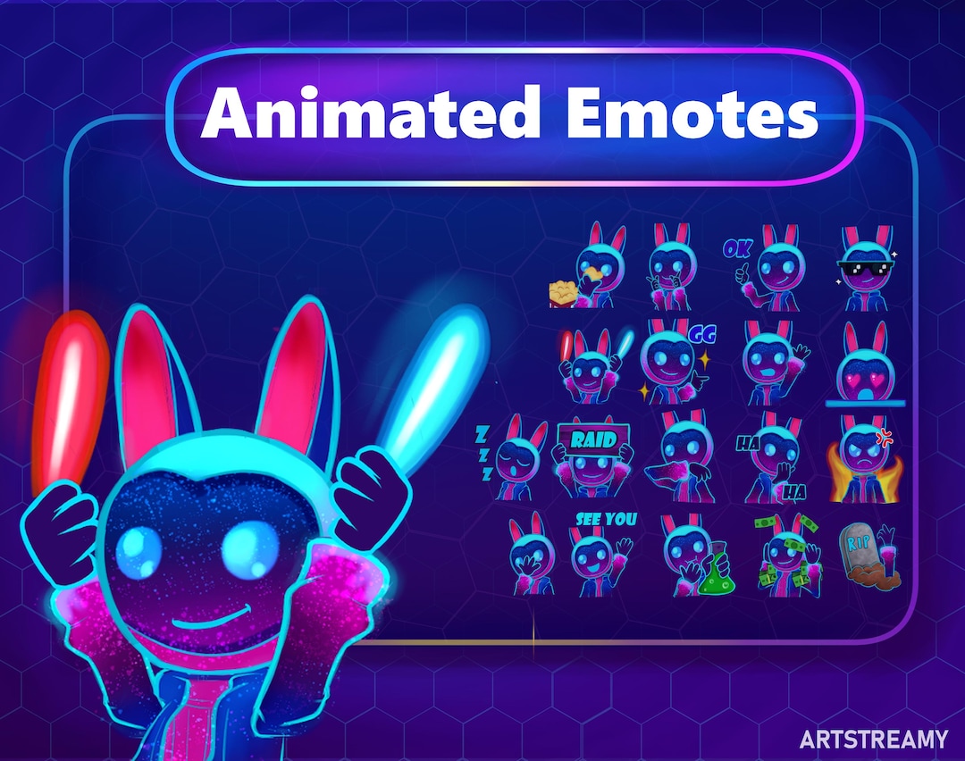 Neon Bunny Animated Emotes Pack for Twitch, Discord, Kick - Etsy