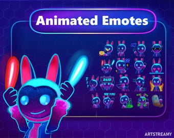 Neon Bunny Animated Emotes Pack for Twitch, Discord, Kick - Etsy