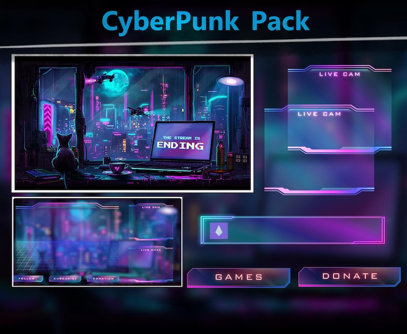 Cyberpunk Animated Stream Overlay Package: Neon Twitch Overlay - Etsy