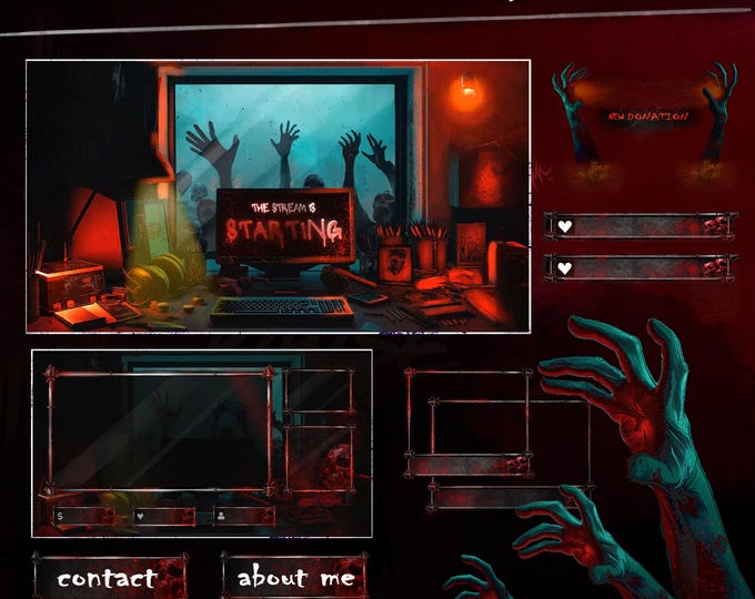 Animated Zombie Room Stream Screens, Halloween Twitch Overlay (seamless ...