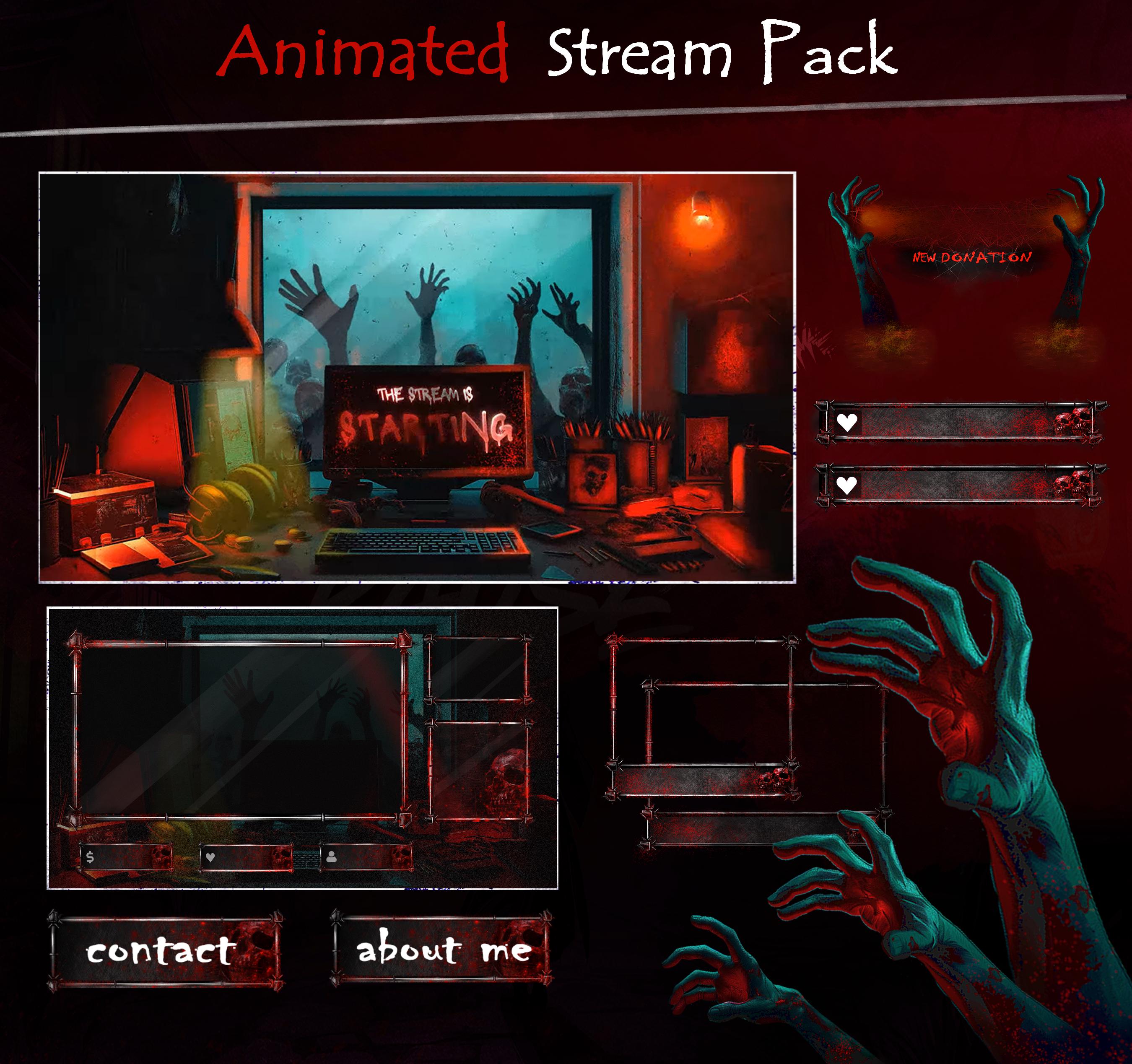 Animated Zombie Stream Overlay Pack: Horror Twitch/youtube Package ...