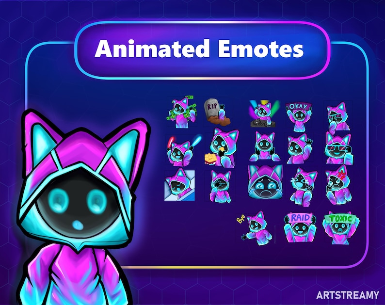 Neon Hoodie Animated Emotes Pack: Twitch/discord/kick Stream Emotes - Etsy