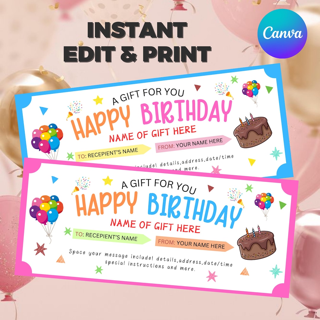Editable Happy Birthday Gift Voucher, Printable Birthday Voucher Gift ...