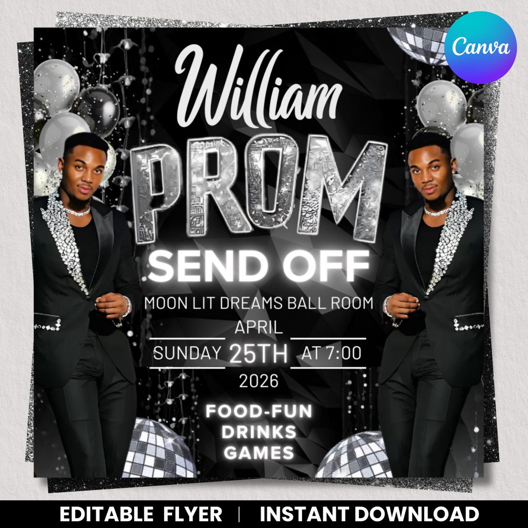 Prom Send off Flyer, Prom Party Invitation Template, Editable Canva ...