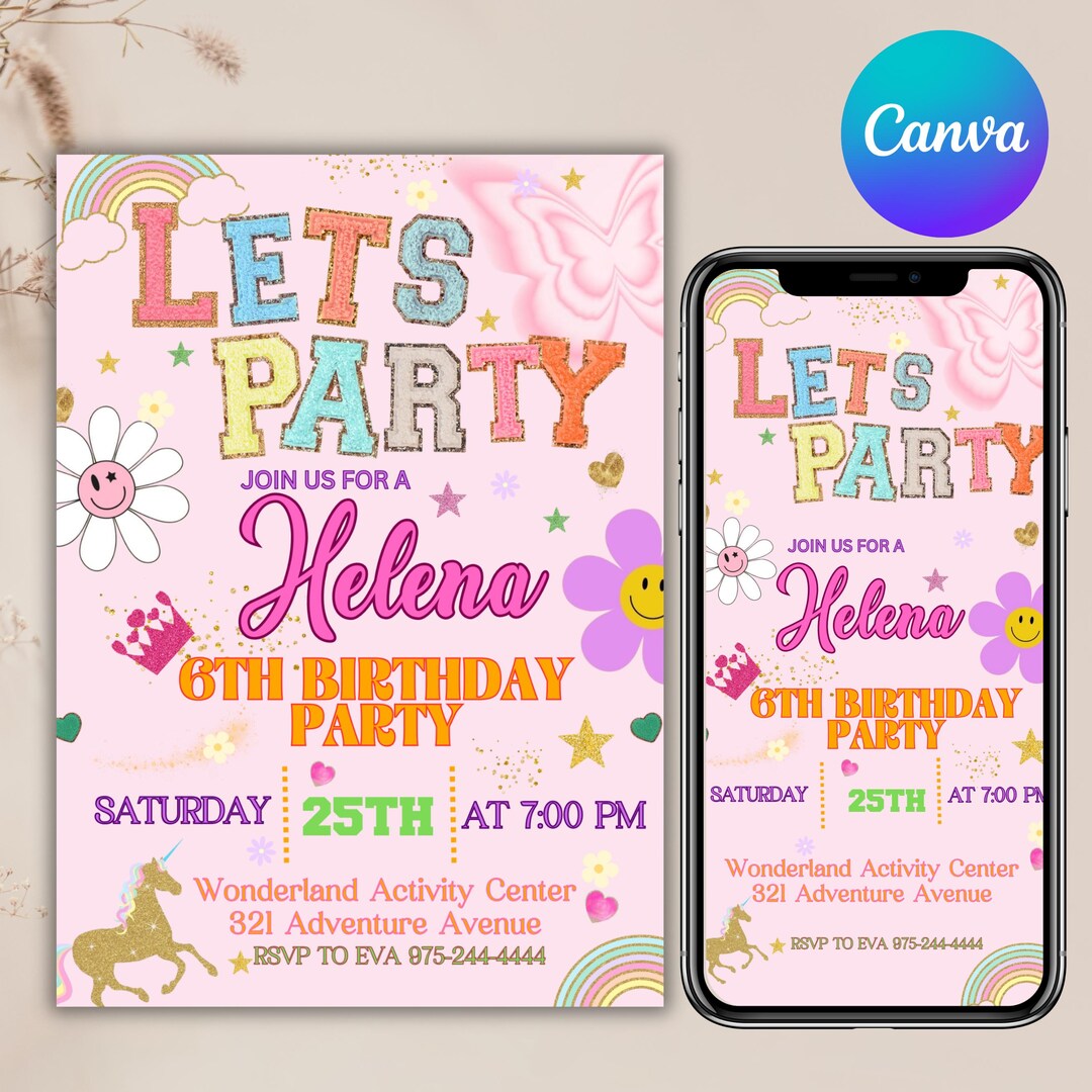 Patch Letter Invitation, Girl Birthday Invitation, Varsity Patch Party ...