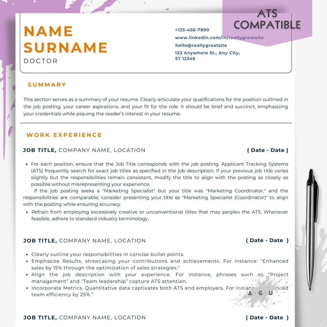 Doctor Resume Template | ATS Friendly Medical CV | Editable Canva ...