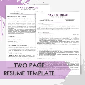 Preschool Teacher ATS Resume Template, Canva, ATS Friednly, Minimalist ...