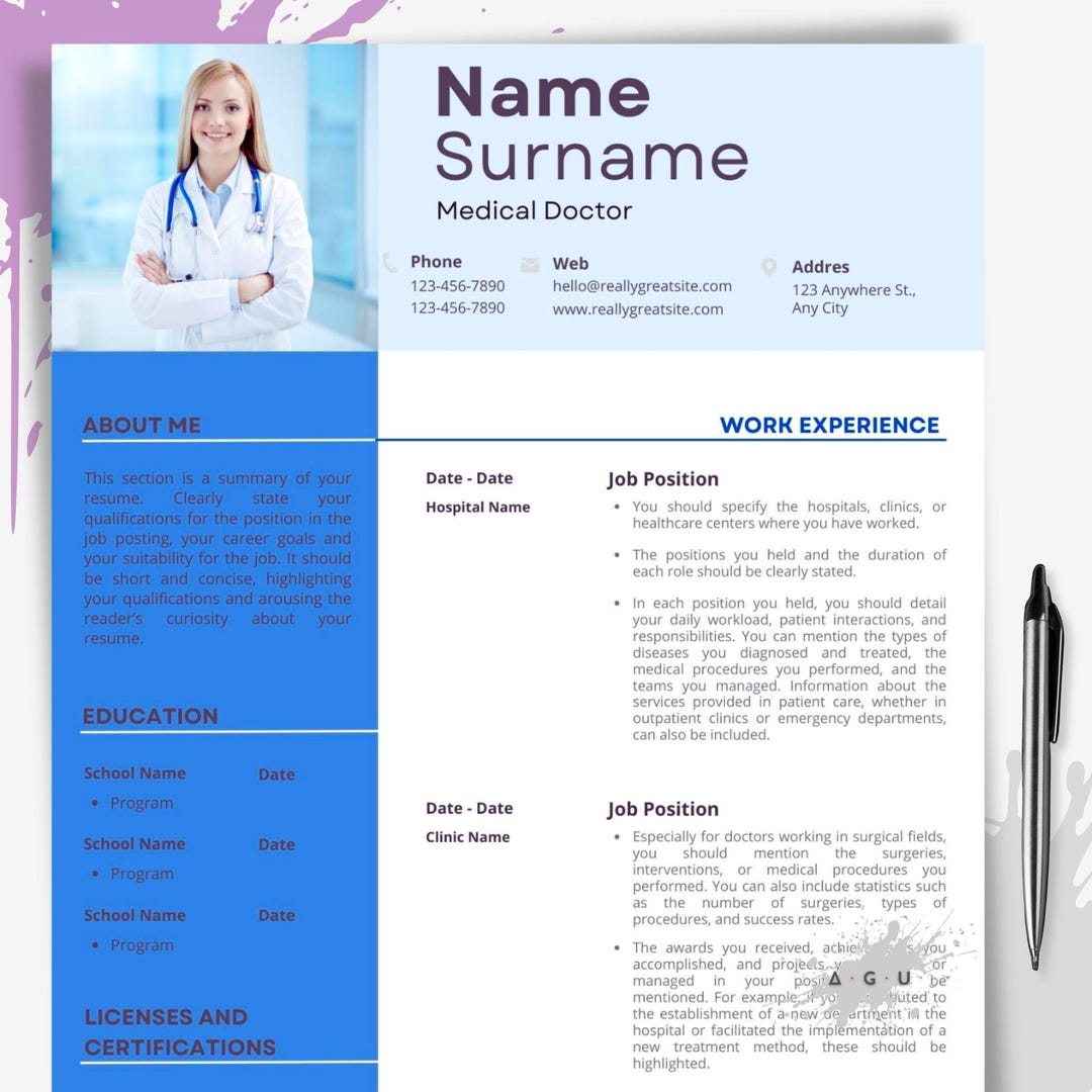 Modern Resume Template for Doctor, Canva, Customizable, Minimalist ...