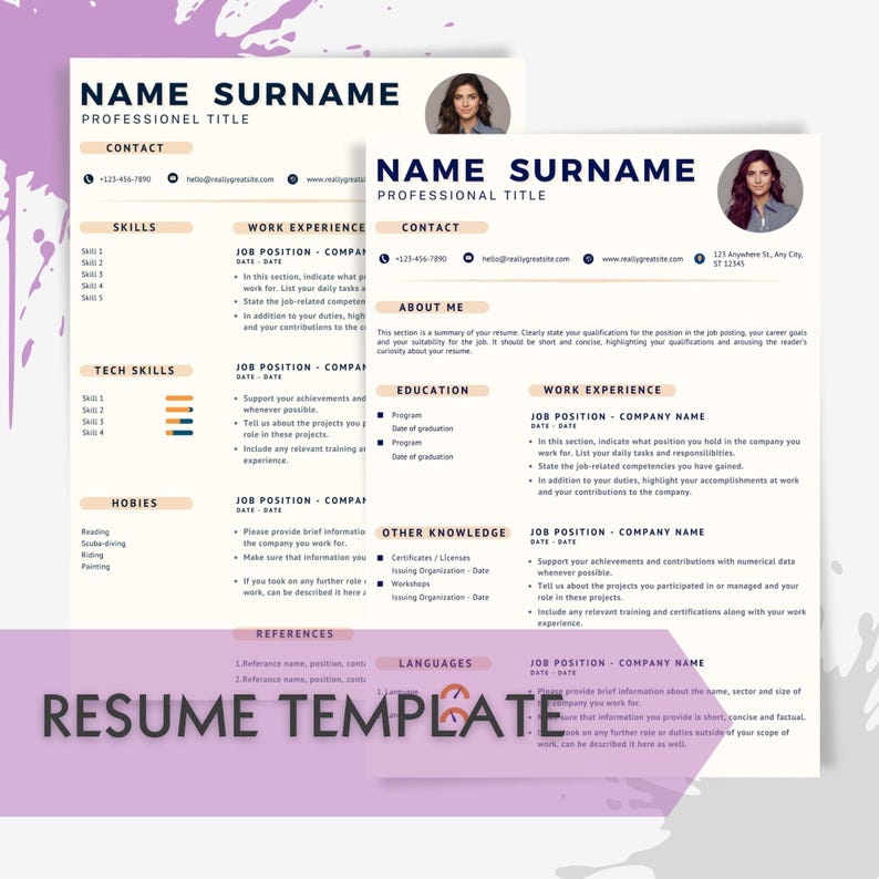 Modern Resume Template, Canva, Customizable, Minimalist Resume, Simple ...