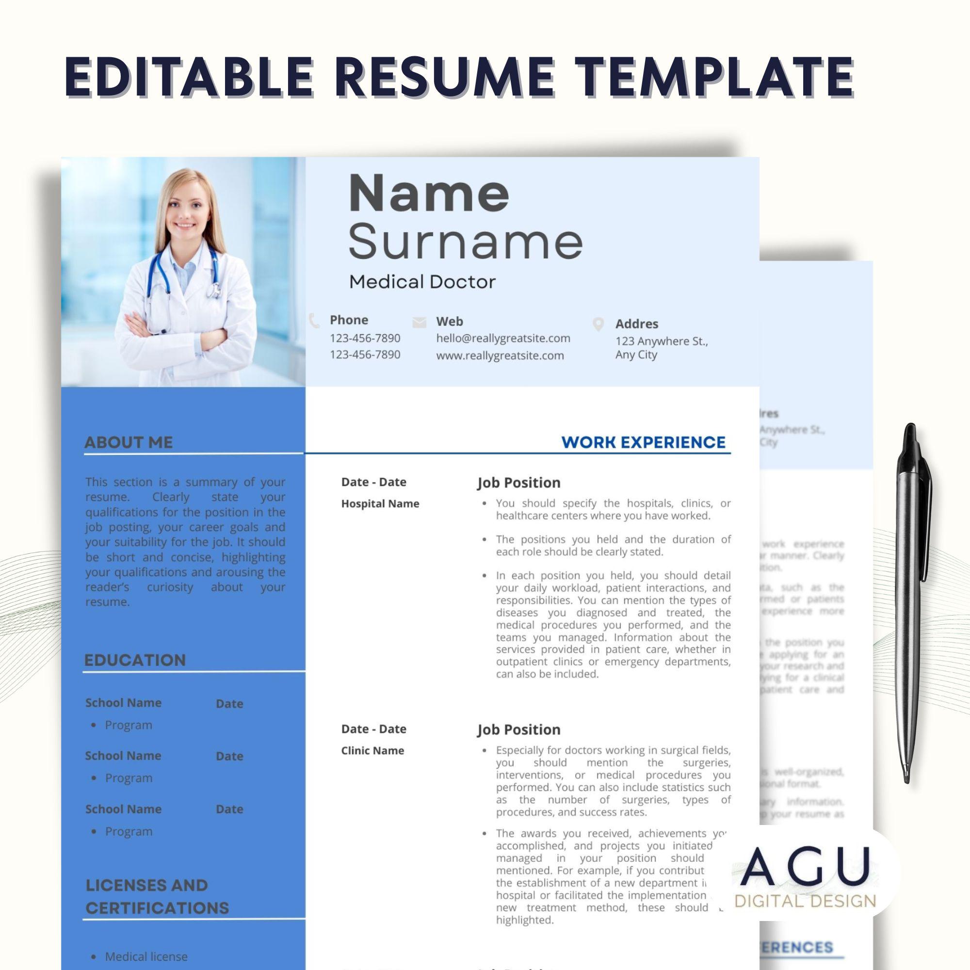 Modern Medical Doctor Resume Template: Minimalist CV Design (canva ...