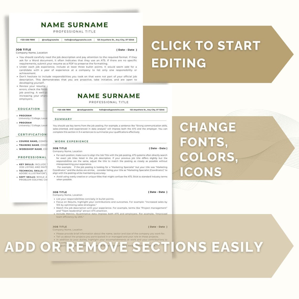 ATS Resume Template: Modern CV Design With Cover Letter (canva, Digital ...