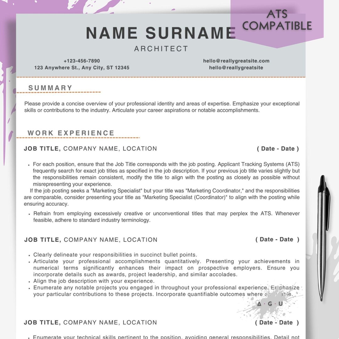 Architect Resume Template | ATS Friendly Architecture CV | Editable ...
