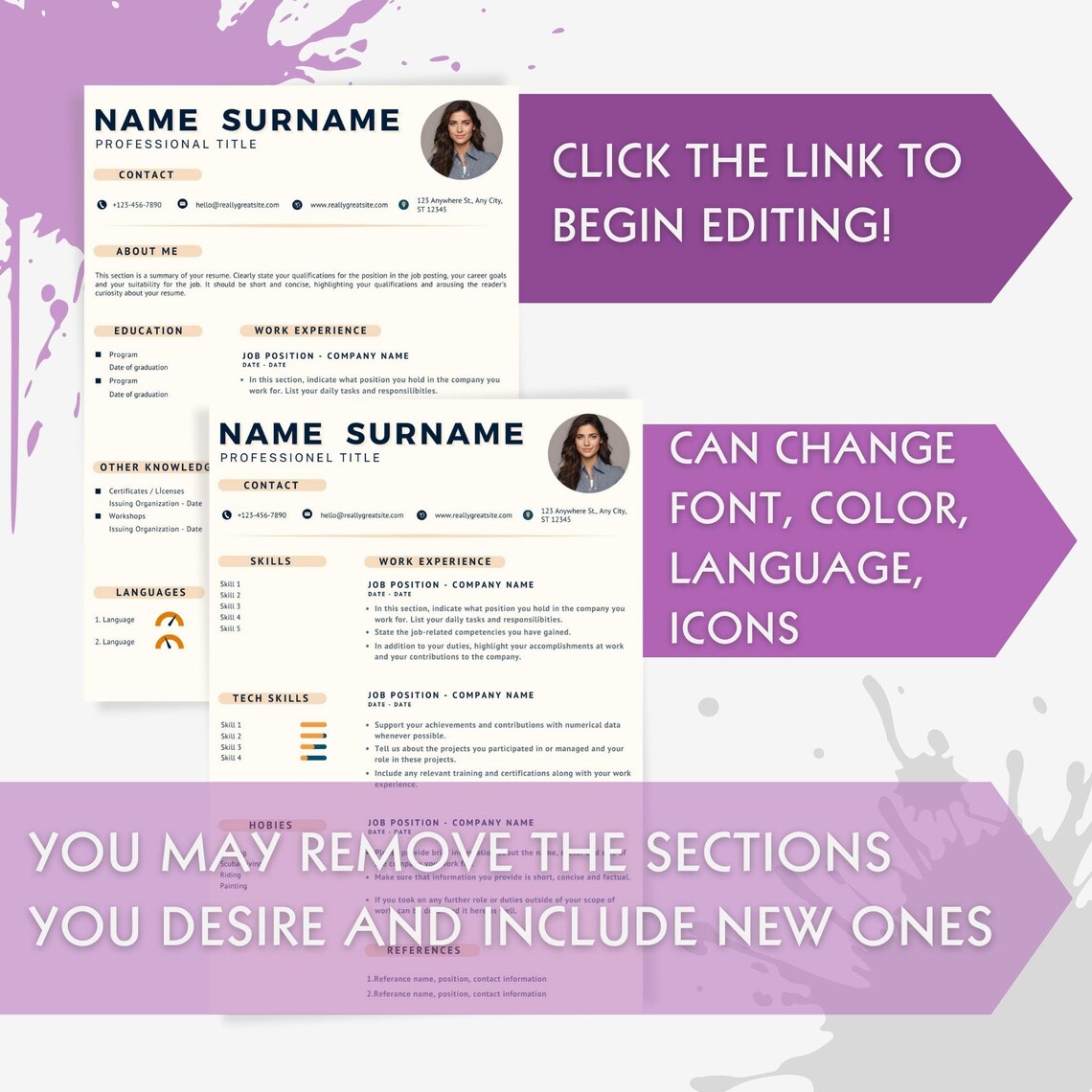 Modern Resume Template: Minimalist CV Design With Cover Letter (digital ...