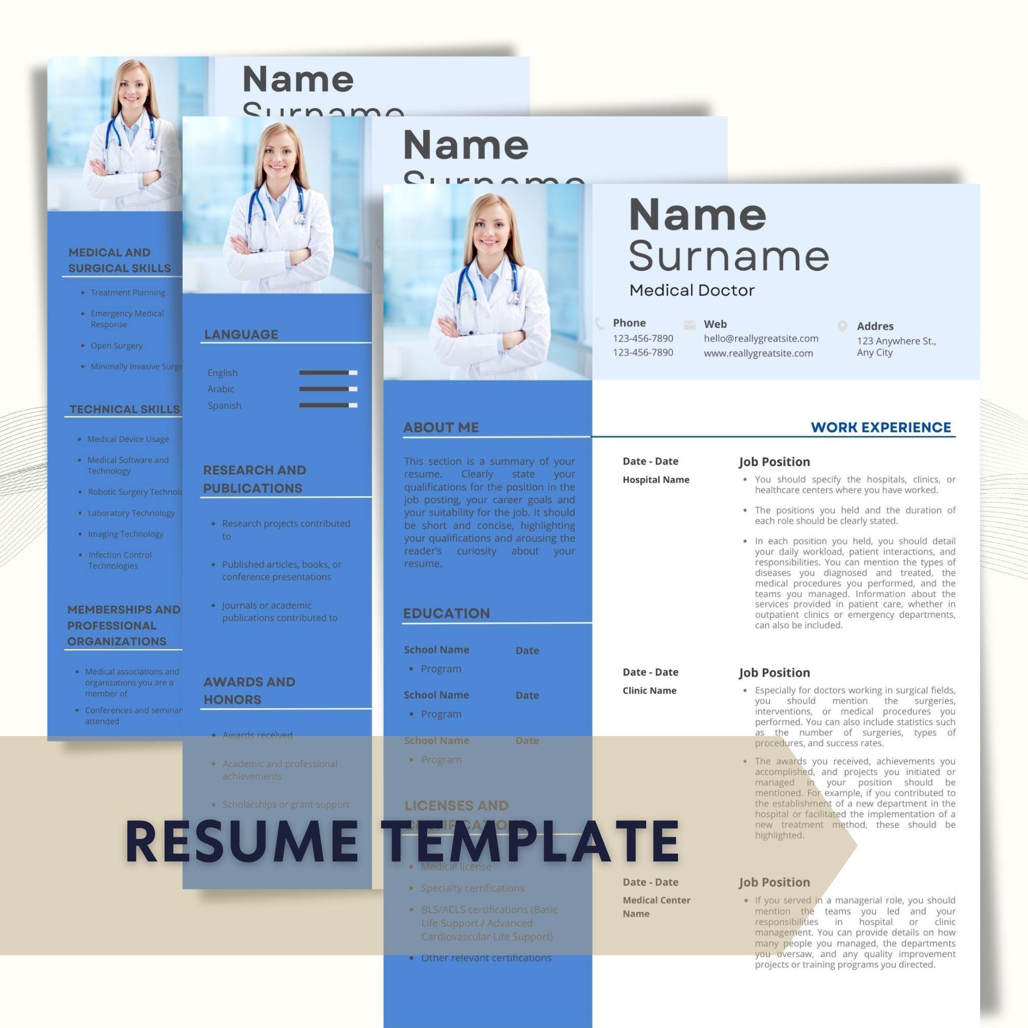 Modern Medical Doctor Resume Template: Minimalist CV Design (canva ...