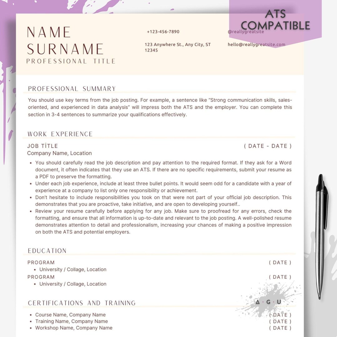 ATS Resume Template, Canva, Customizable, ATS Friednly, ATS Resume ...