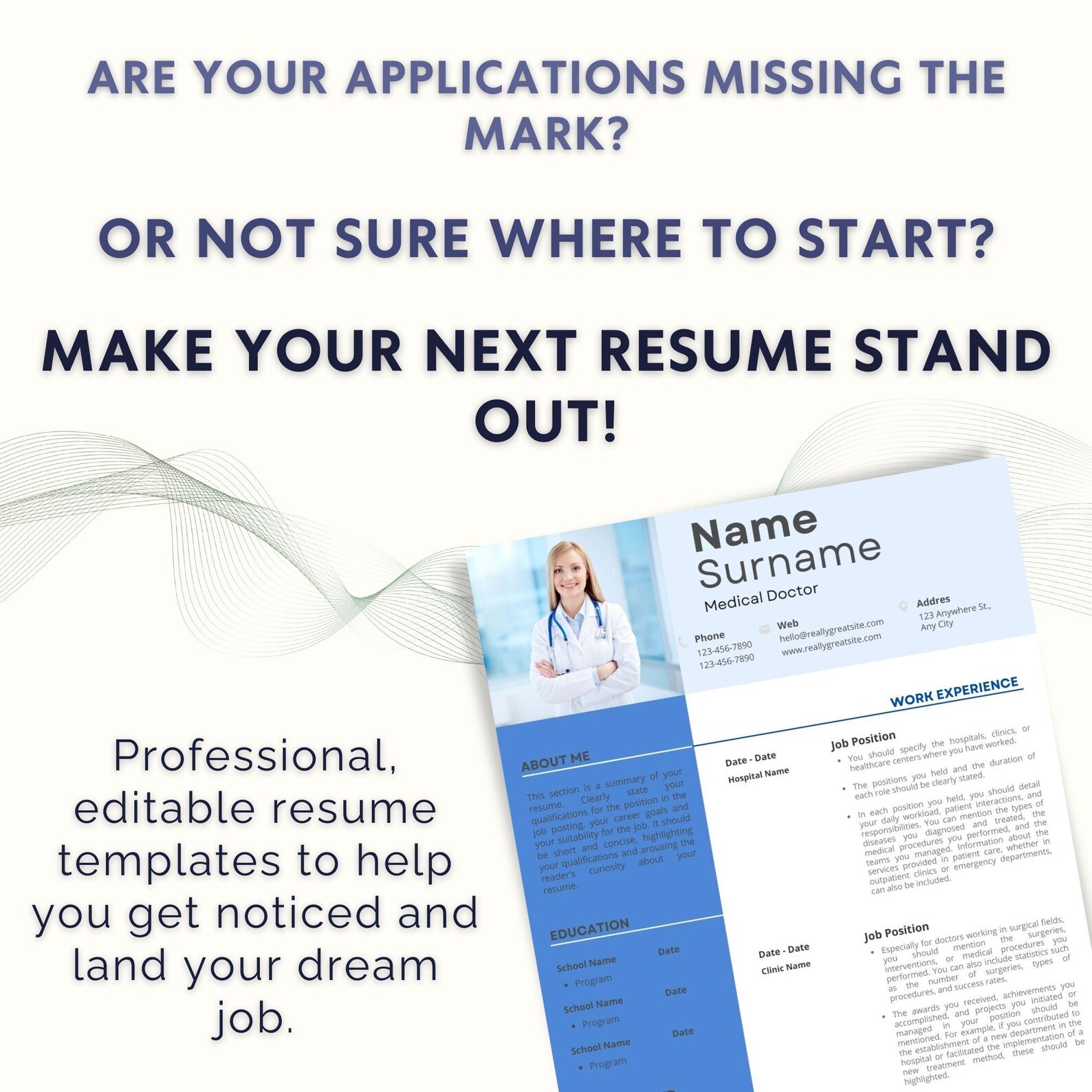 Modern Medical Doctor Resume Template: Minimalist CV Design (canva ...