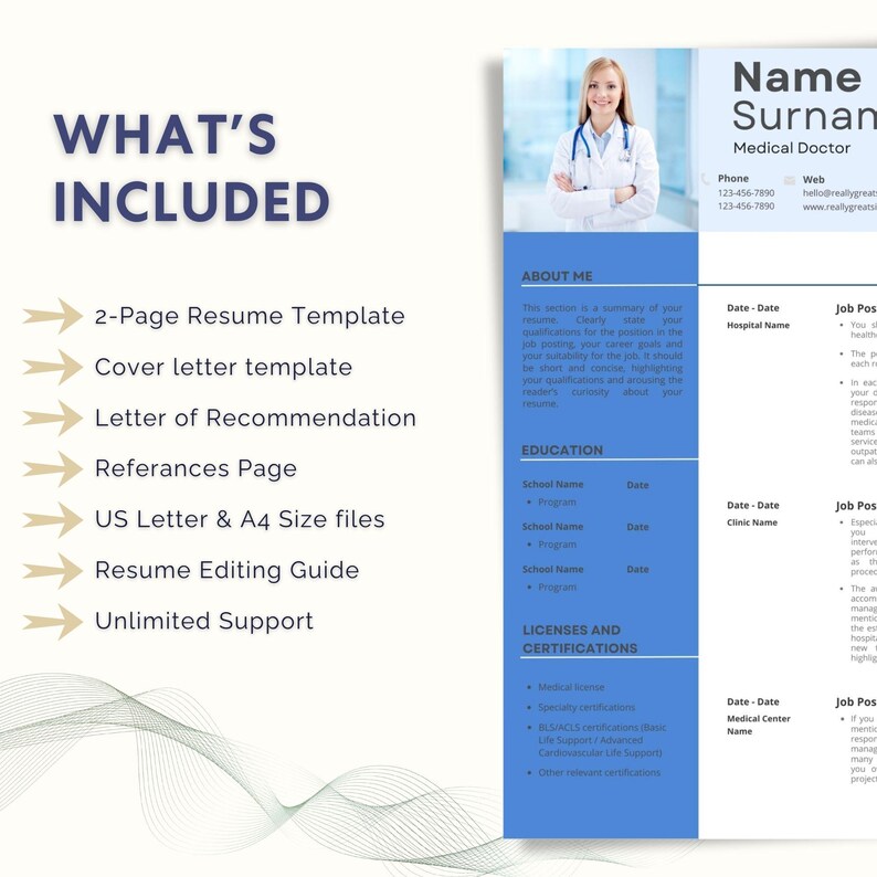 Modern Medical Doctor Resume Template: Minimalist CV Design (canva ...