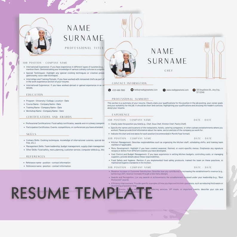 Chef Resume Template | ATS Friendly Culinary CV | Editable Canva Resume ...