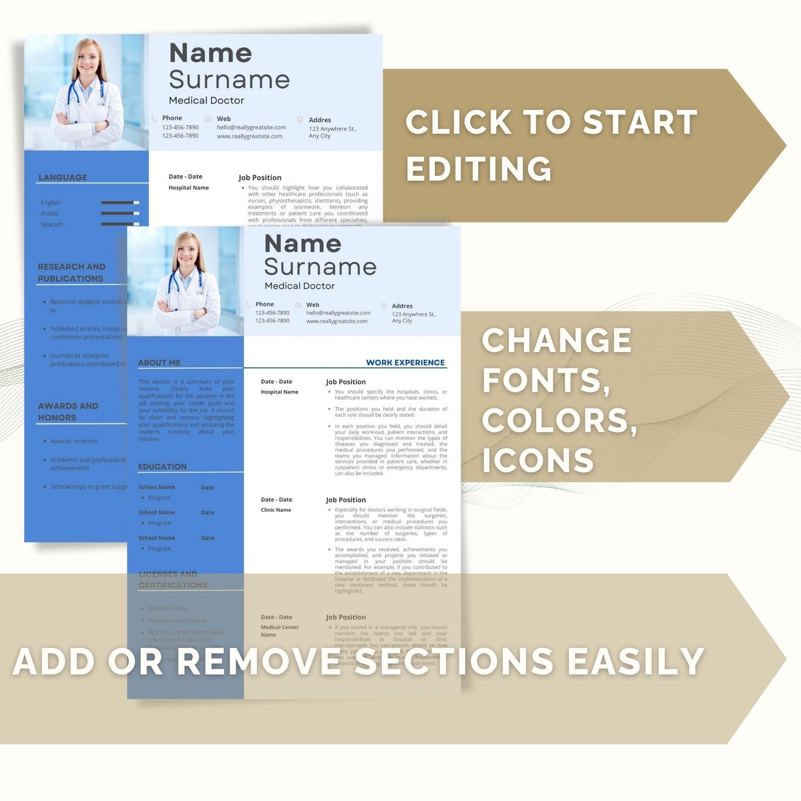 Modern Medical Doctor Resume Template: Minimalist CV Design (canva ...