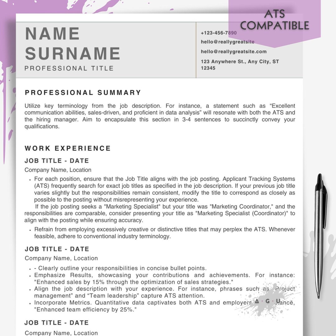 ATS Resume Template, Canva, Customizable, ATS Friednly, ATS Resume ...