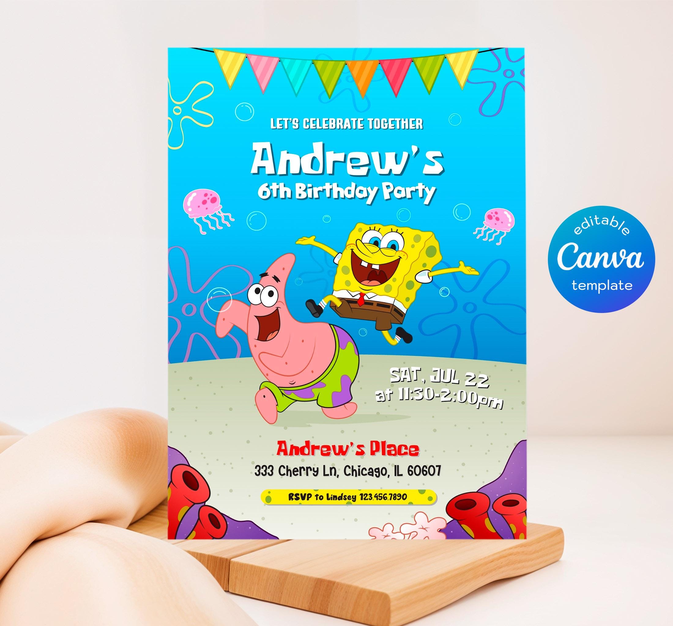 Bob Birthday Invitation, Printable Invitation, Under the Sea Party ...