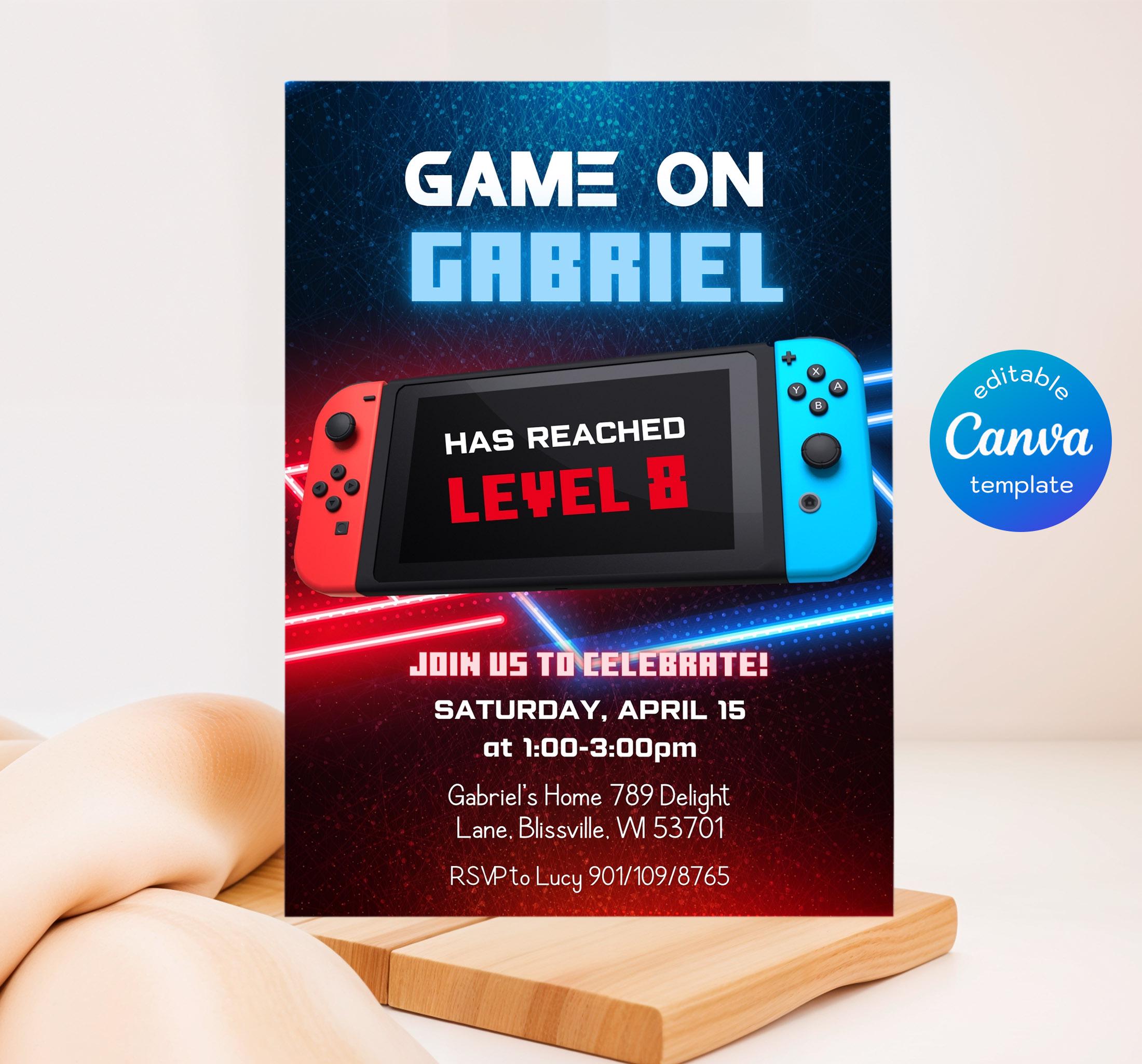 Editable Switch Invite, Printable Gamer Birthday Invitation, Video Game ...
